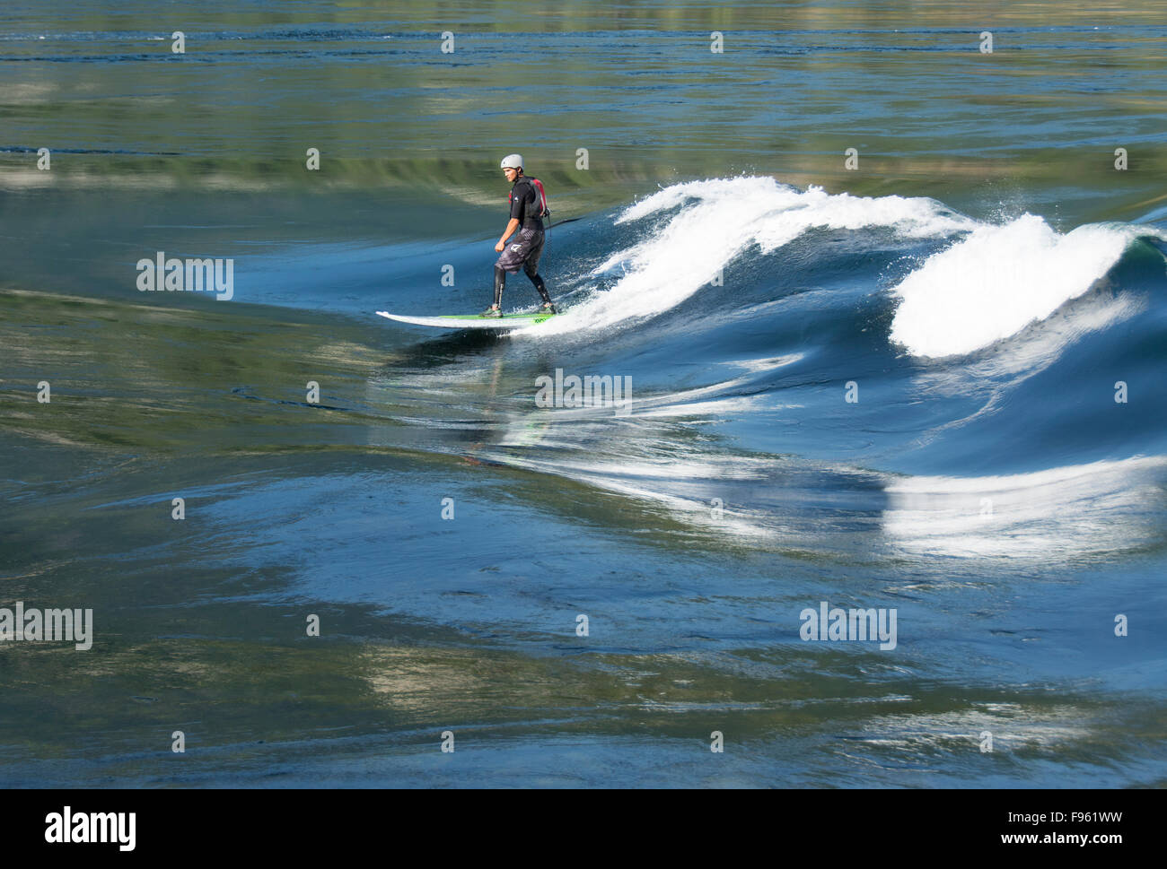 stand up paddleboarder on flood tide at Skookumchuck Narrows, Sechelt ...