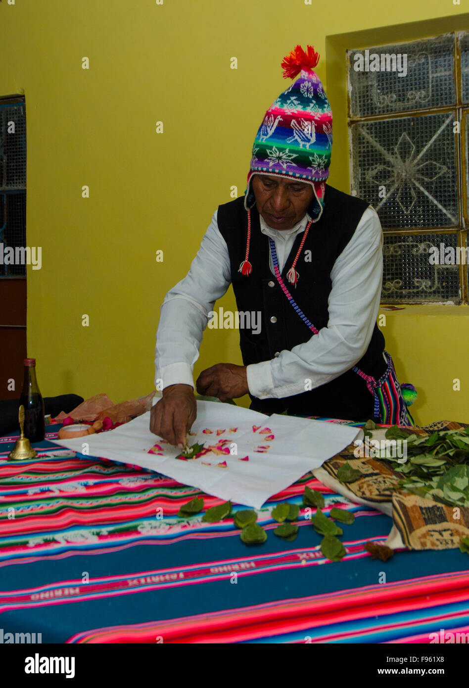 Shamanic ceremony on Island of Amantani, Lake Titicaca, Peru Stock ...