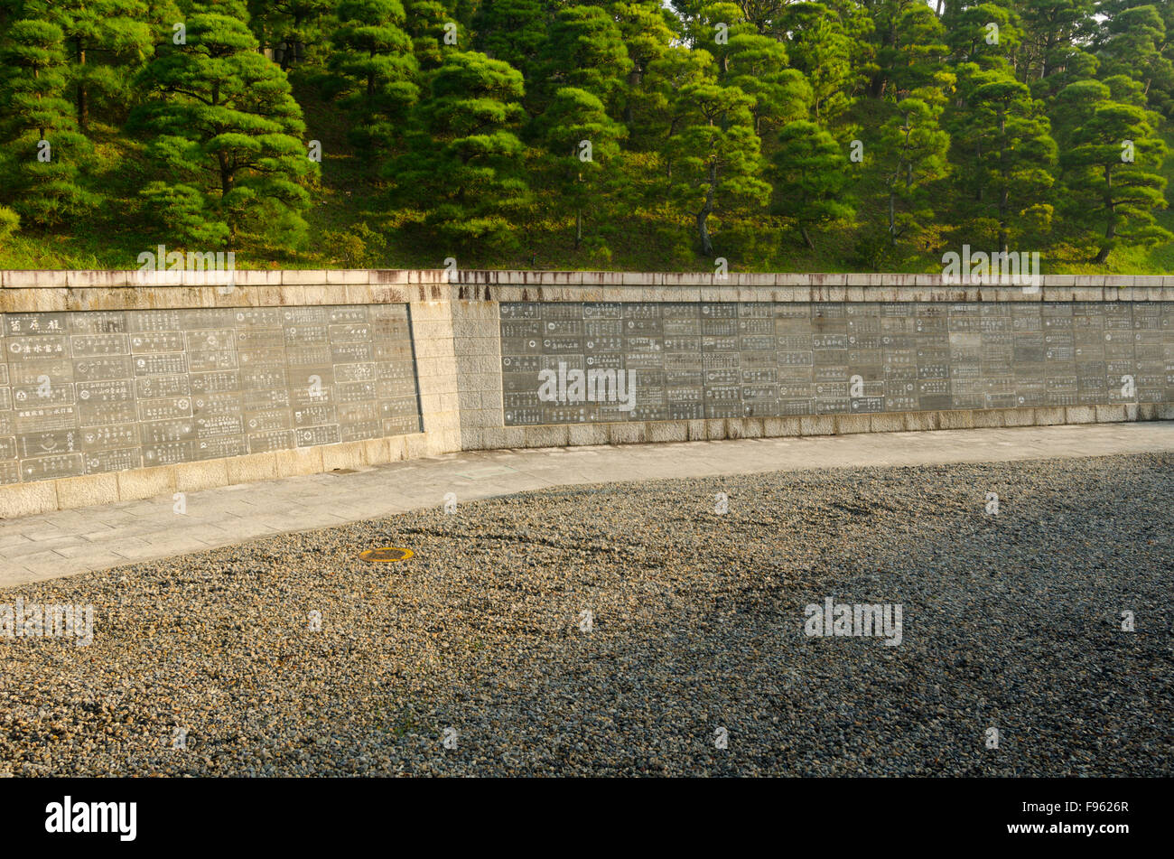 A wall replete with Japanese writing at the Shinshoji Temple in Narita ...