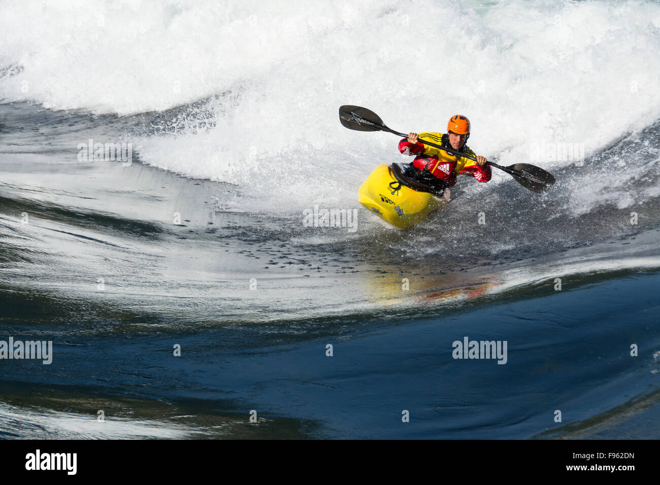 Whitewater kayakers on flood tide at Skookumchuck Narrows, Sechelt ...