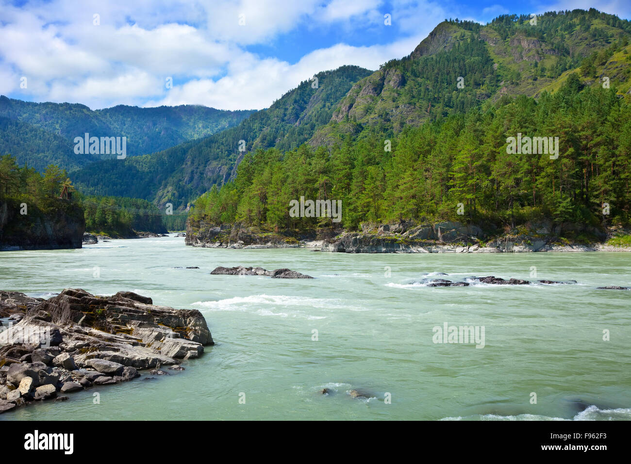 Mountains river with rocky riverside. Katun, Altai, Siberia Stock Photo ...