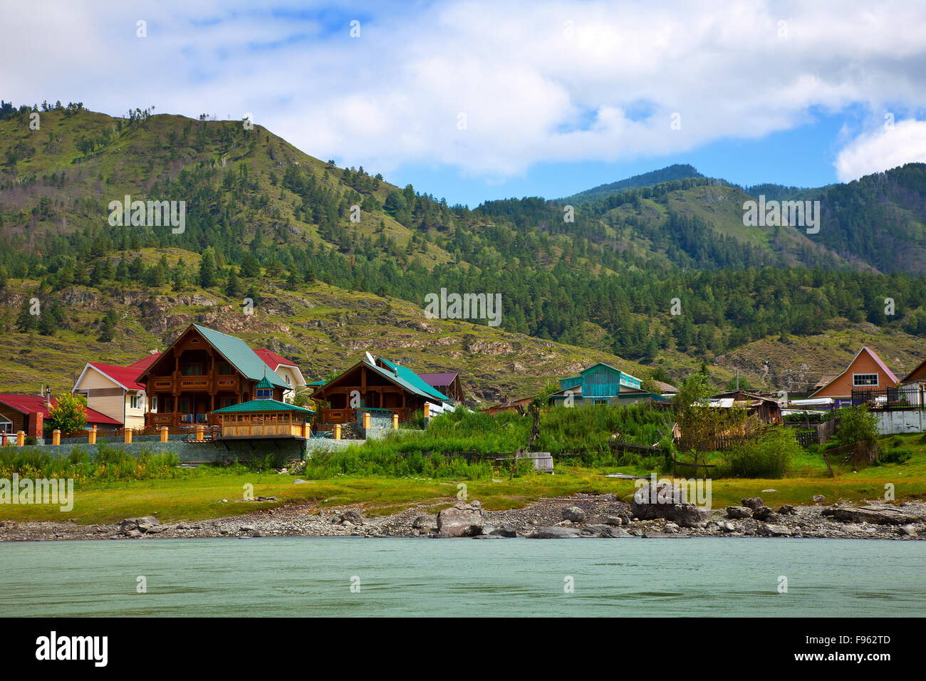 Chemal town at riverside of Katun river. Altai, Siberia Stock Photo - Alamy