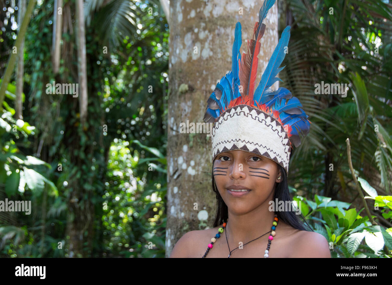 Indiginous Bora villagers at Kapitari village, near Manacamiri, Amazon ...