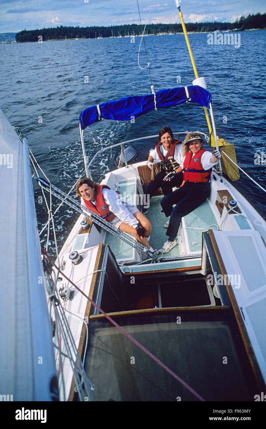 Women on a sailboat, Nanaimo, BC Stock Photo - Alamy