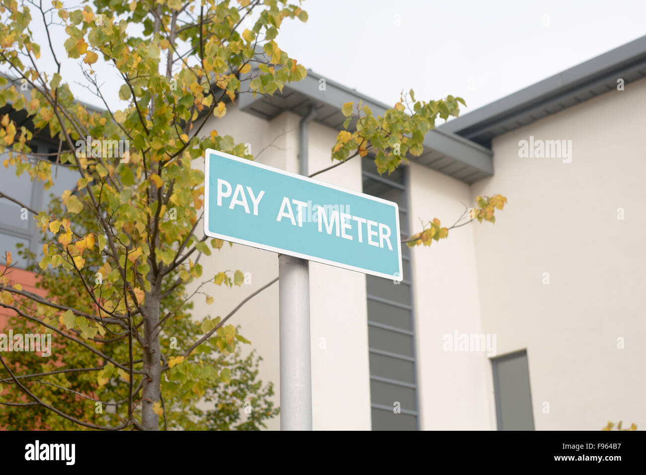 Pay at Meter - sign in car park Stock Photo - Alamy