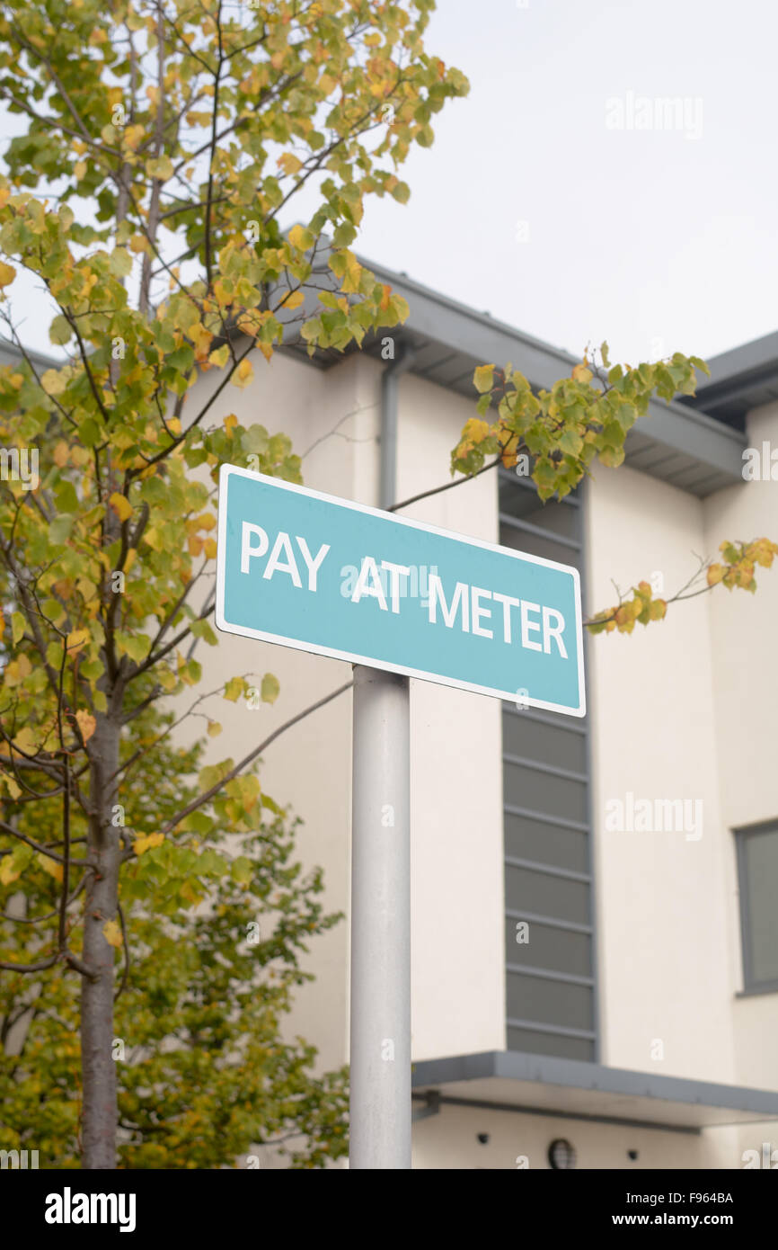Pay at Meter - sign in car park Stock Photo - Alamy