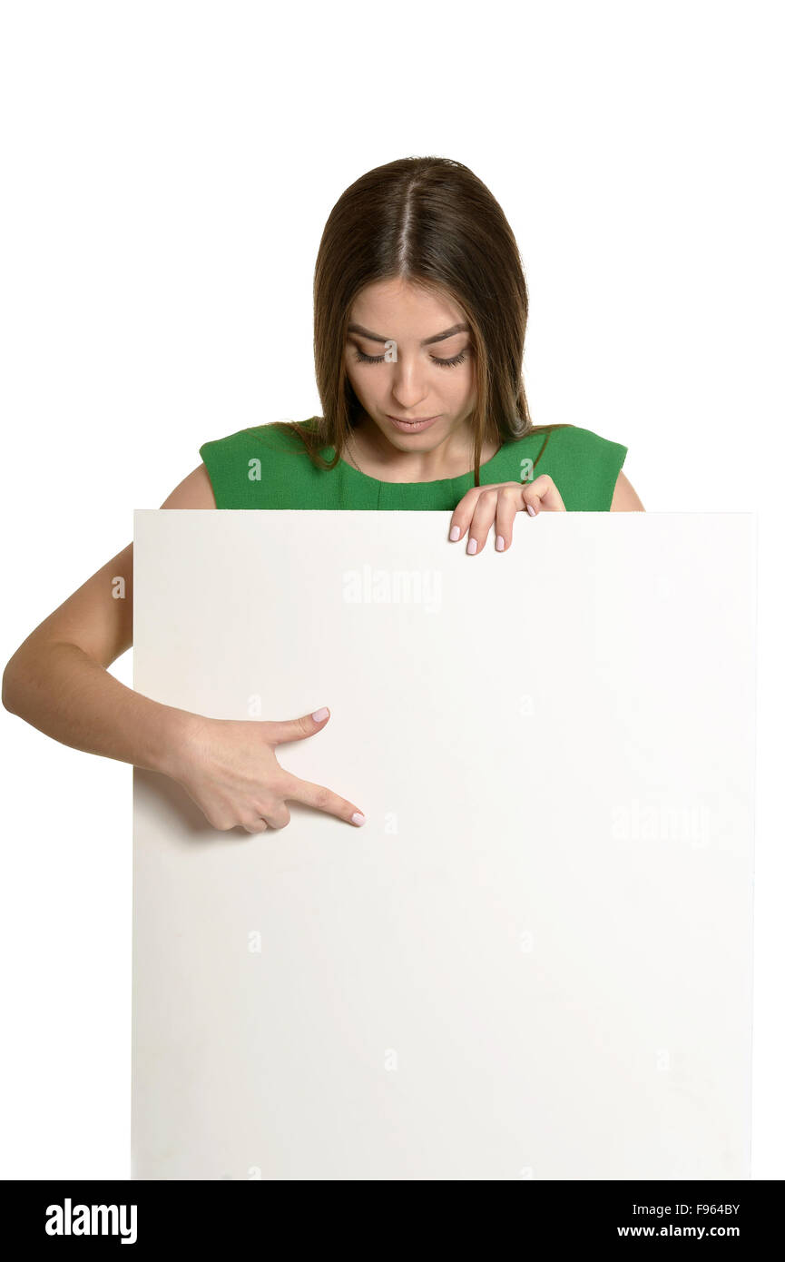 Beautiful woman and white signboard Stock Photo - Alamy