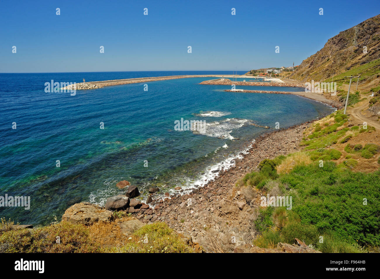 view of breakwaters and harbour, Babakale, Biga Peninsula, Turkey Stock ...