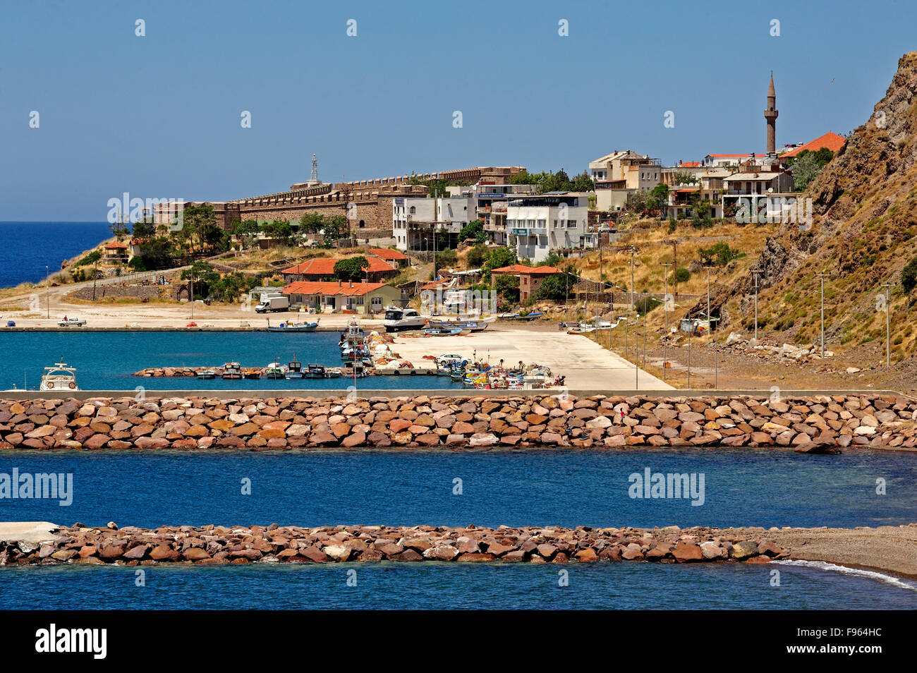 breakwaters and harbour, Babakale, Biga Peninsula, Turkey Stock Photo ...