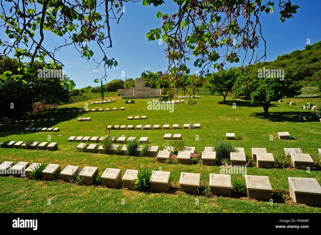headstones at Shrapnel Valley Cemetery of Australian and New Zealand soldiers lost in Gallipoli ...