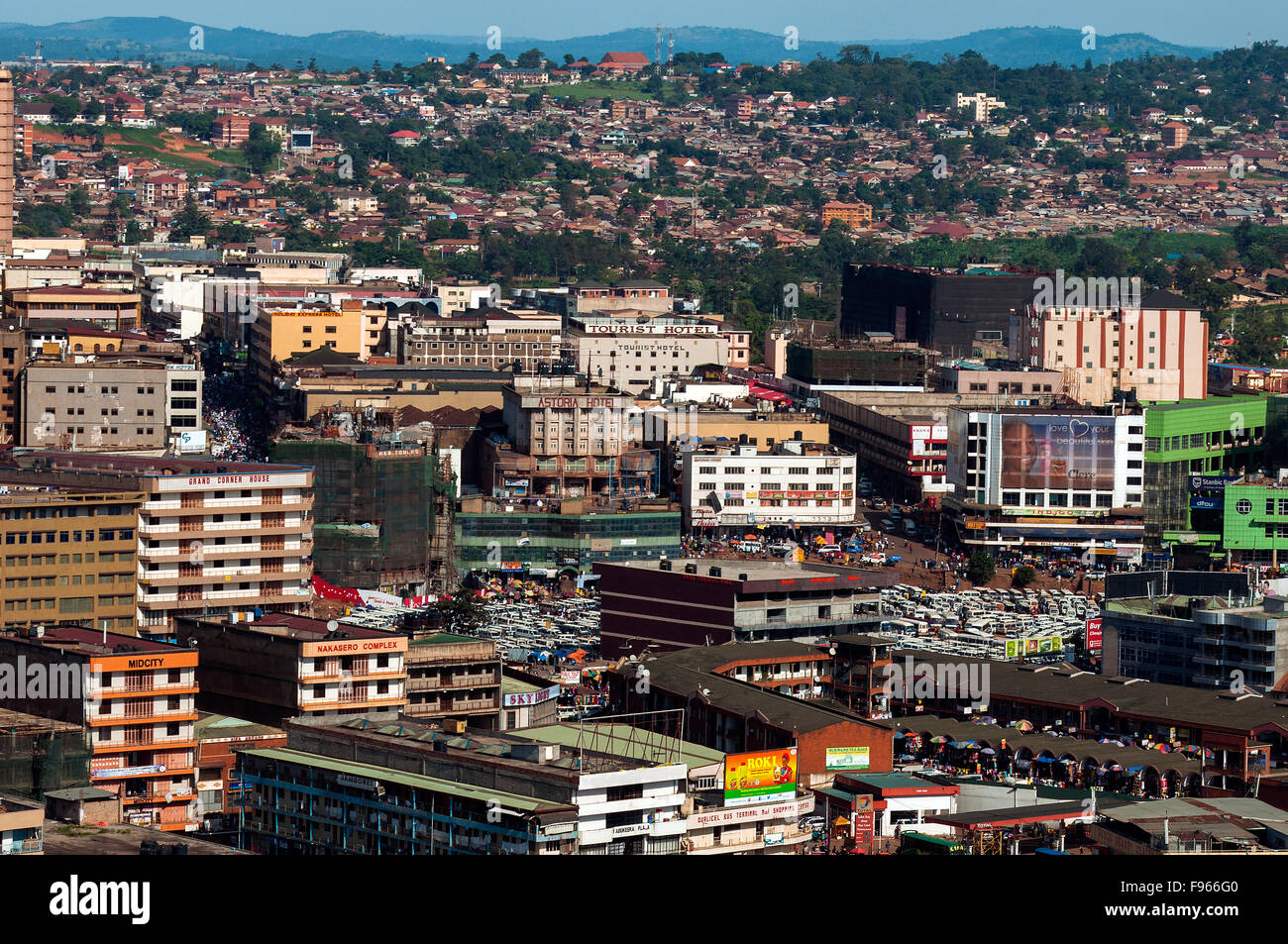 Kampala CBD view looking east from Kampala Hill, CBD, Kampala, Uganda ...