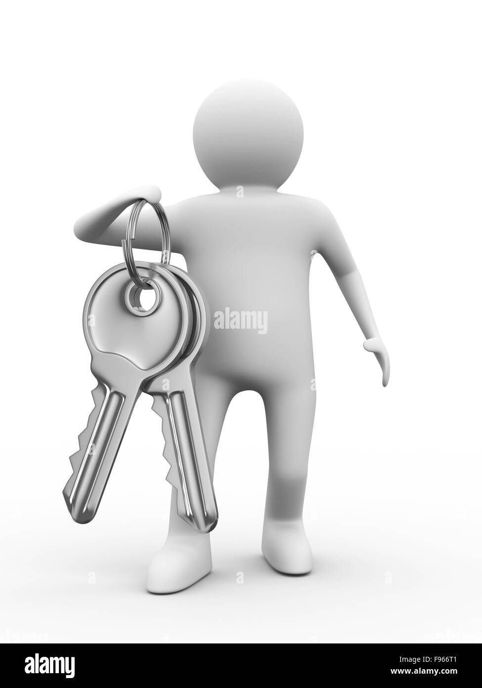 two keys and man on white background. 3D image Stock Photo - Alamy