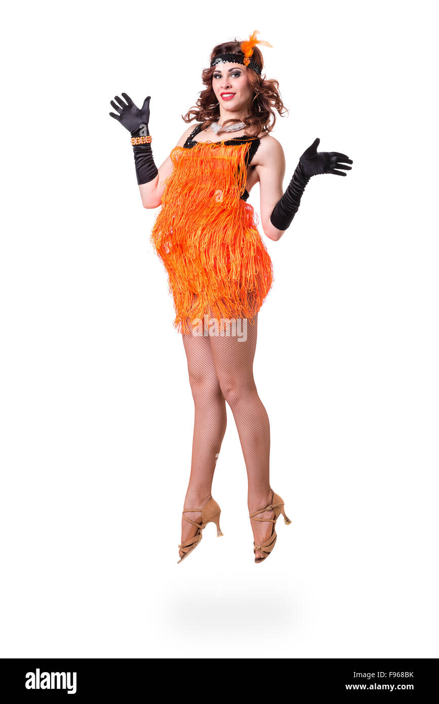 Retro dancer jumping against isolated white background Stock Photo - Alamy