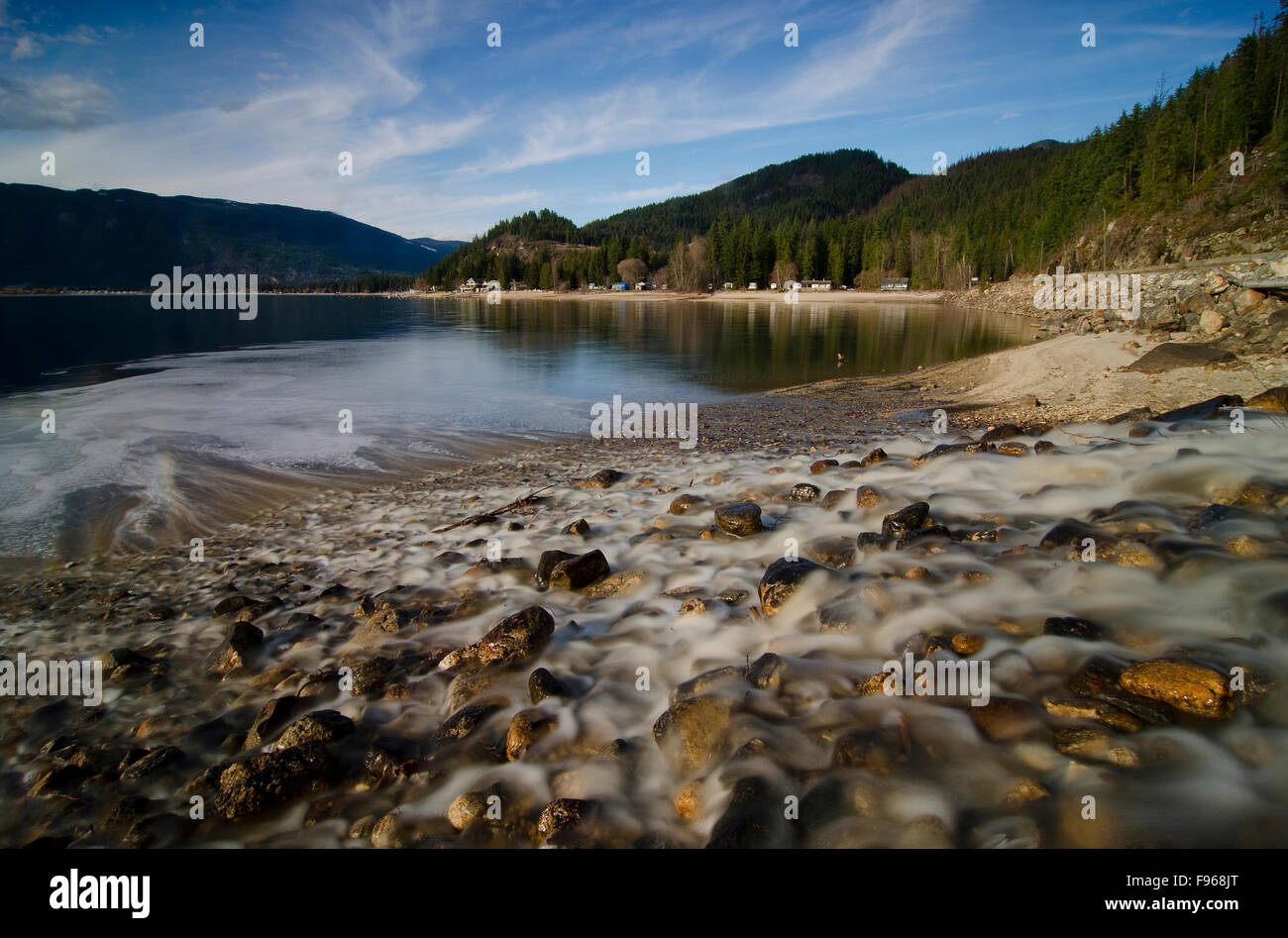 Creek spills into Mara Lake, near Sicamous, in the Shuswap region of ...