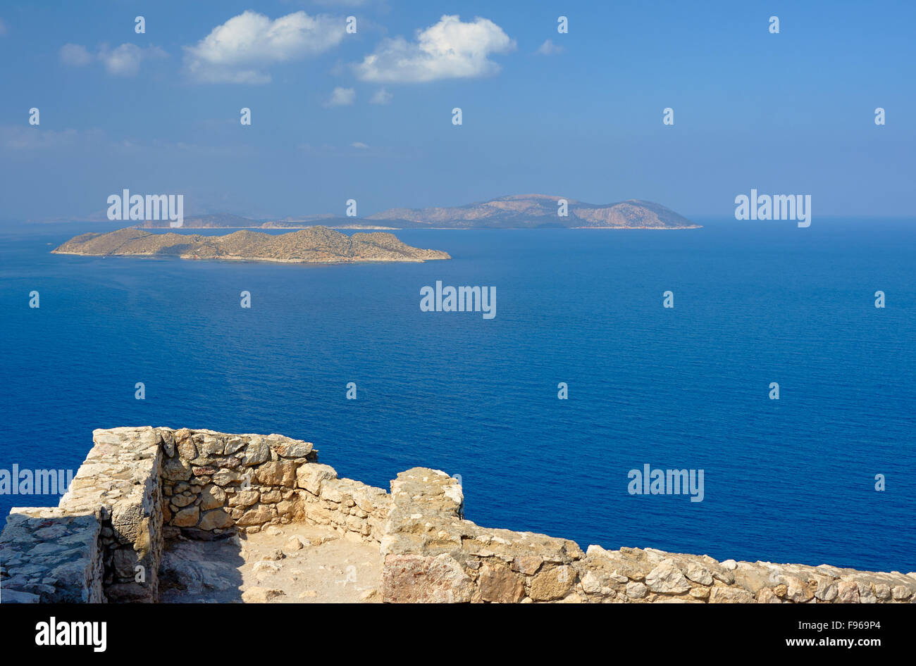 medieval walls and islands in the Mediterranean Sea in Greece Stock ...