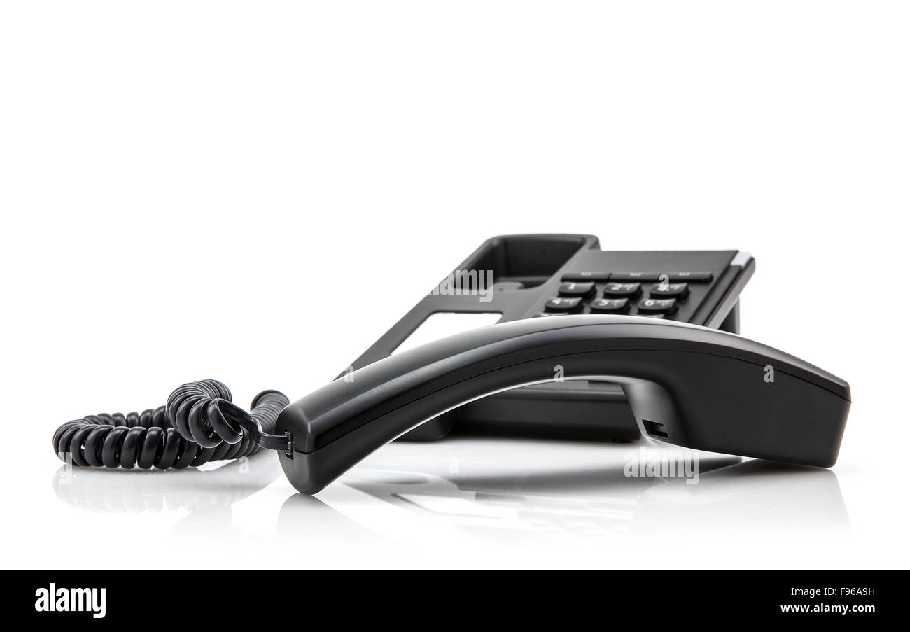 Black business phone on white background Stock Photo - Alamy
