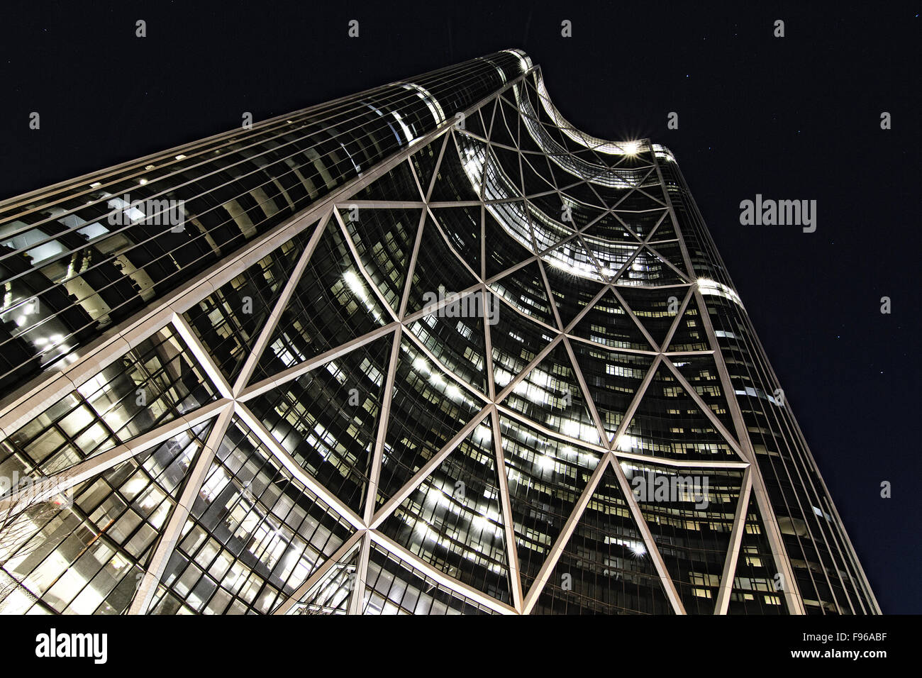 The Bow tower skyscraper at night in downtown Calgary, Alberta, Canada ...