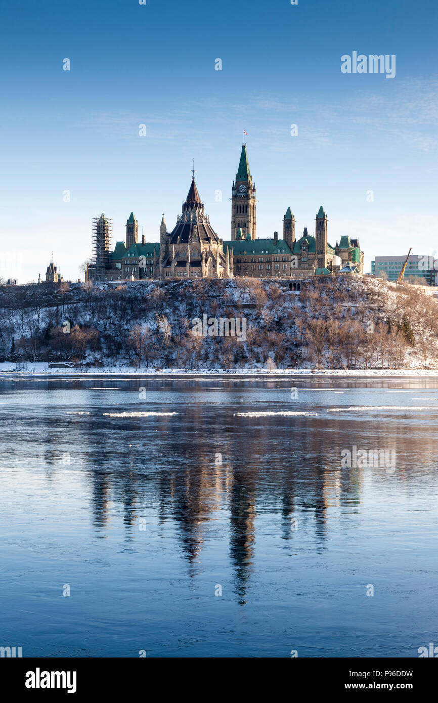 View of Parliament Hill on the banks of the Ottawa River as seen from ...