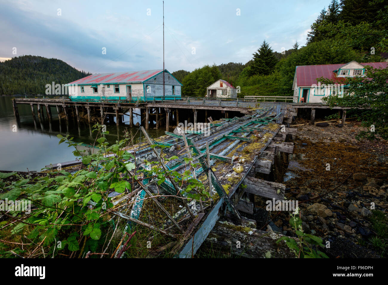British Columbia, Canada, Central BC coast, Namu, abandonned cannery ...
