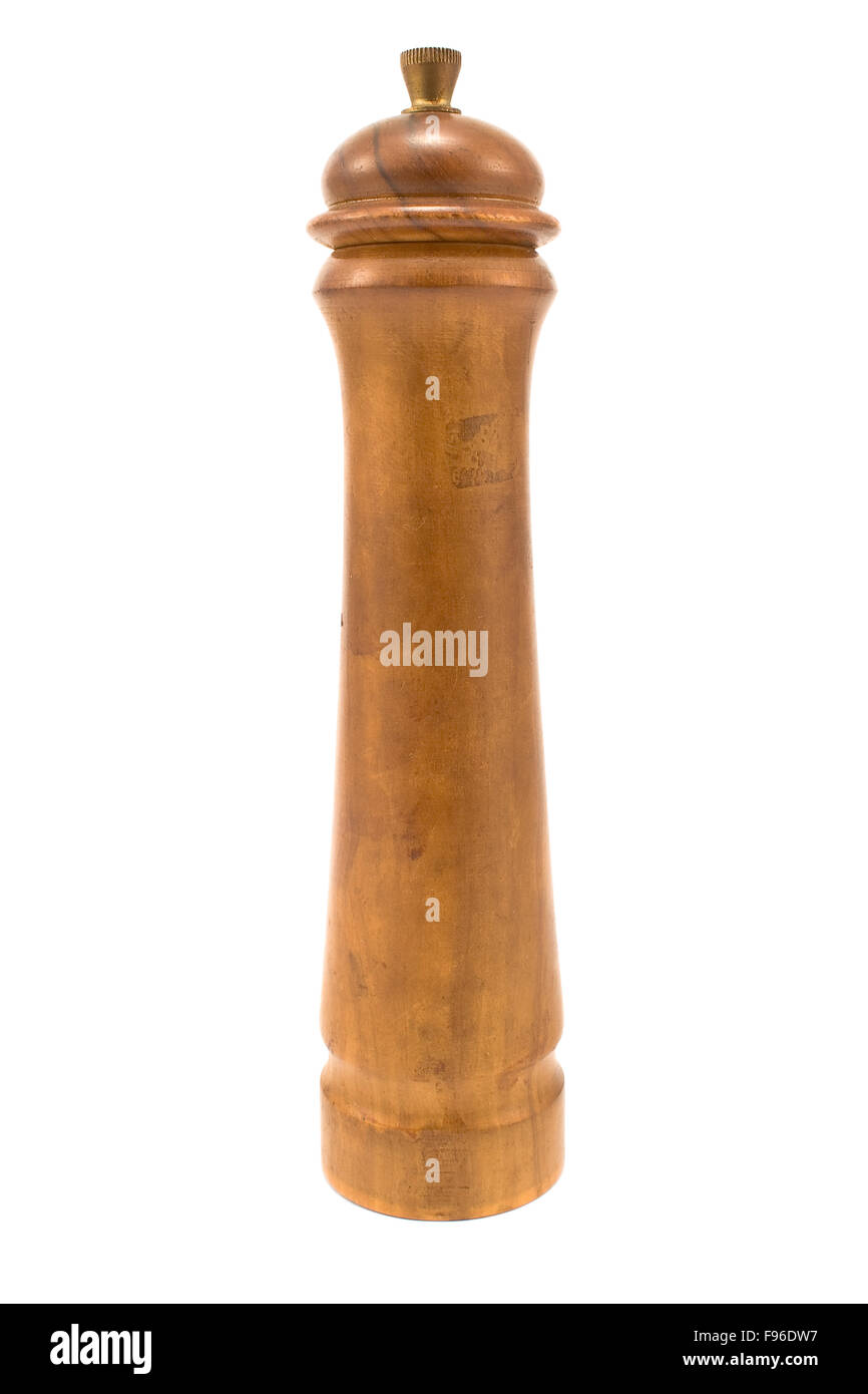Wooden pepper mill isolated on white Stock Photo - Alamy