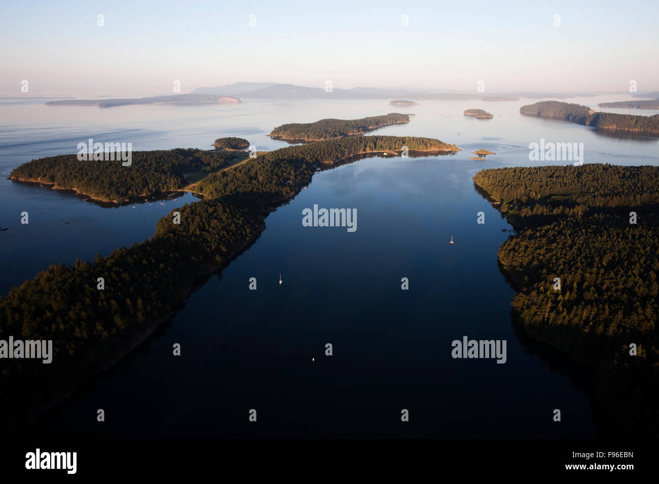 Aerial views of the many islands off the coast of Washington State at ...