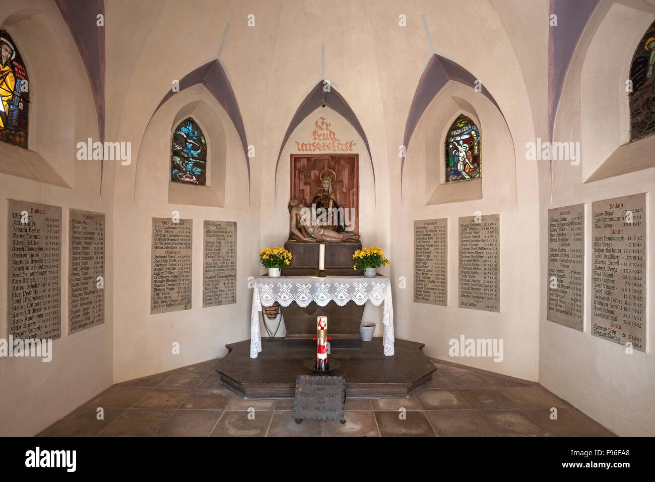 War memorial chapel, interior, memorial plaque for missing persons, Bad ...