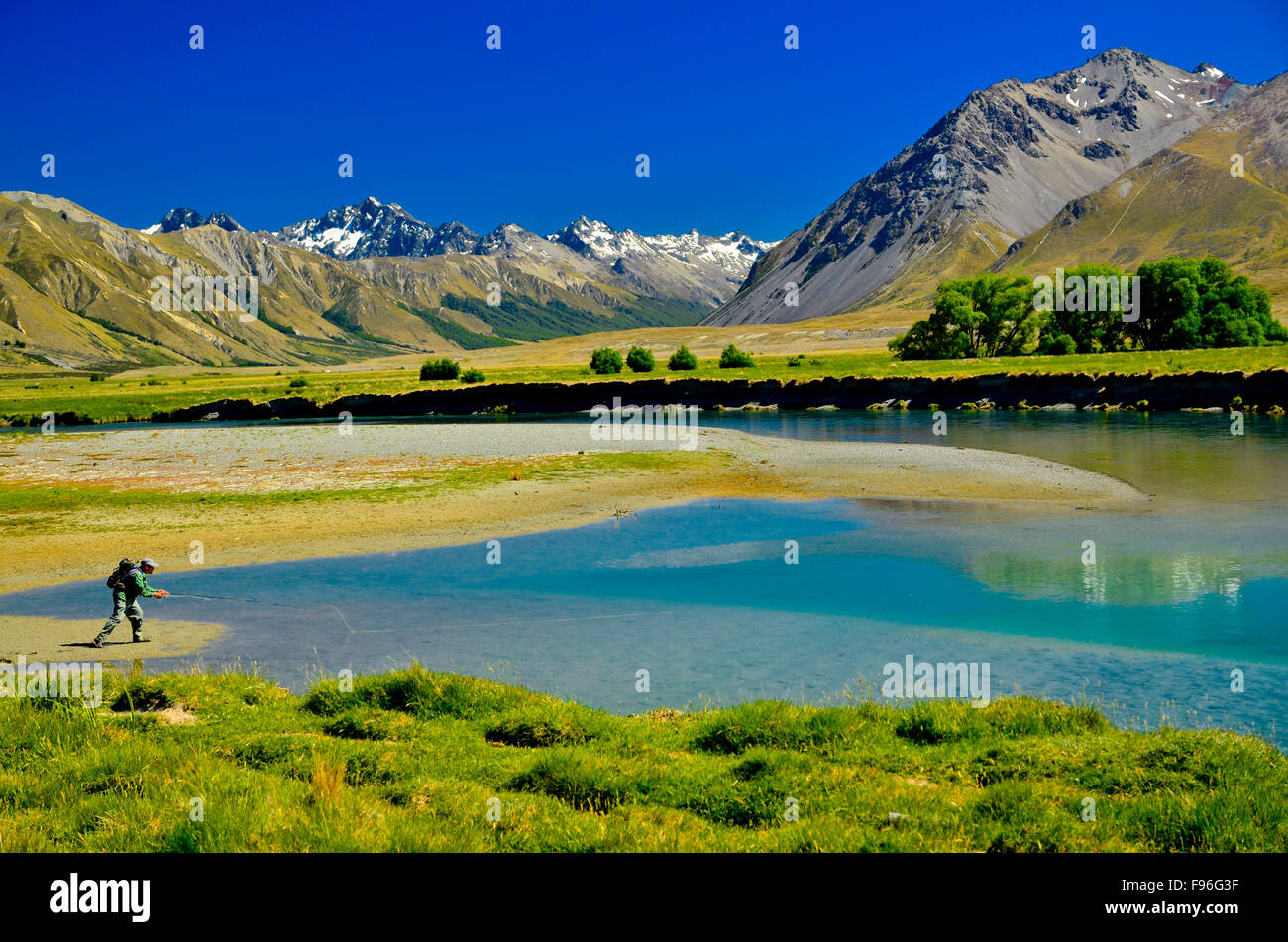 Ahuriri River, South Island, New Zealand, Trout Fishing, Otago Stock ...