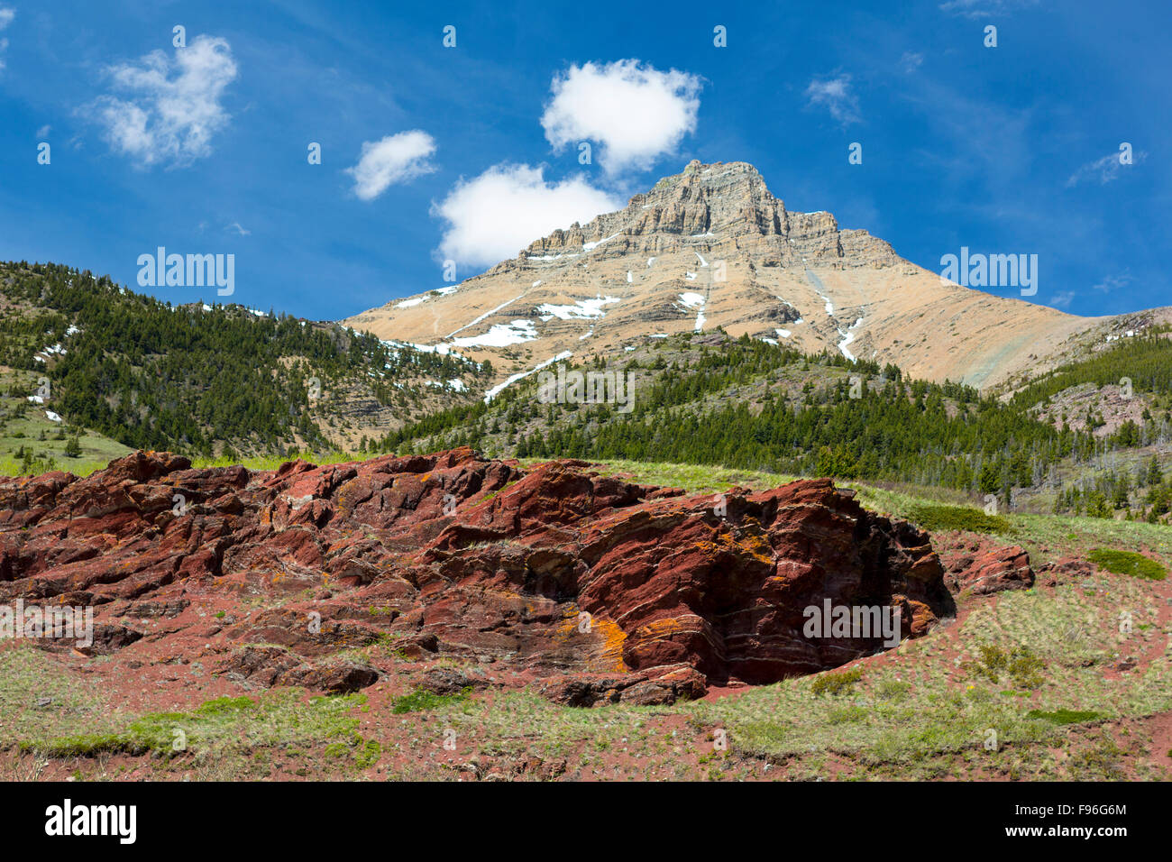 Mount Galwey, Red Rock Parkway in spring, Waterton Lakes National park ...
