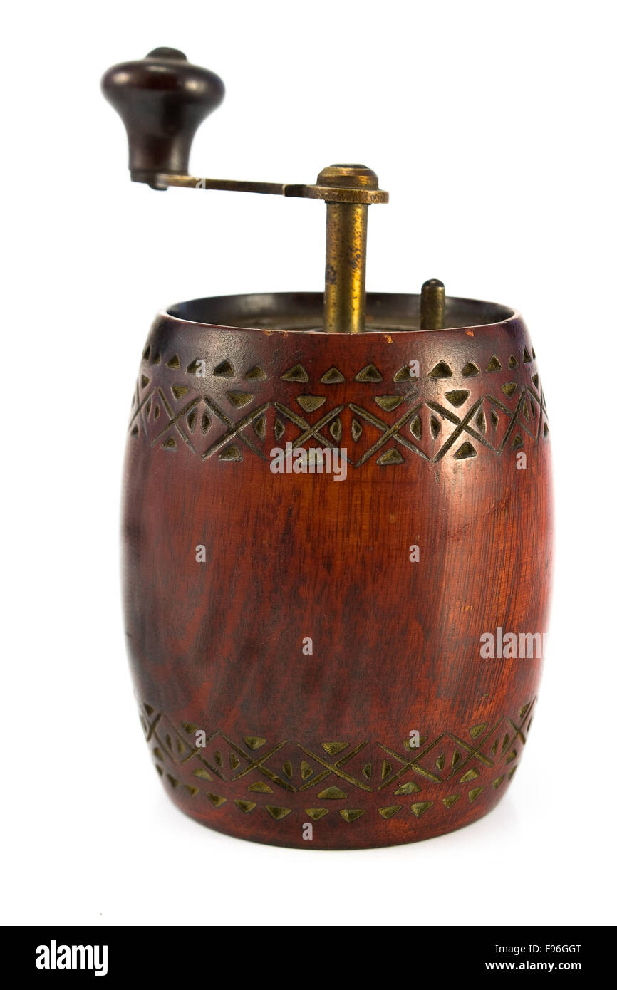 Old pepper mill isolated on white Stock Photo - Alamy