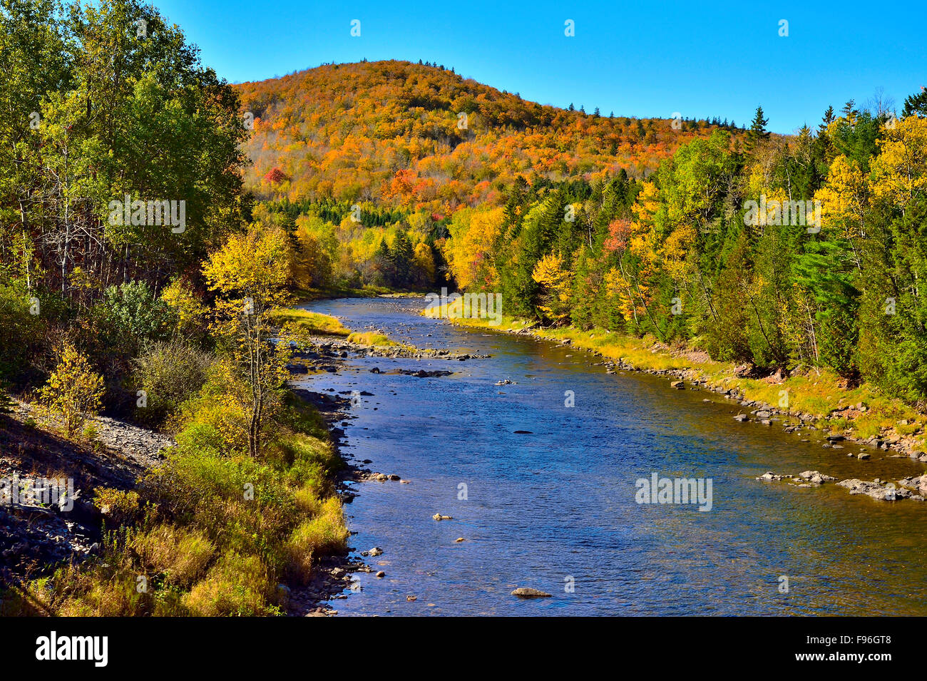A horizontal nature landscape image captured on a bright autumn day ...