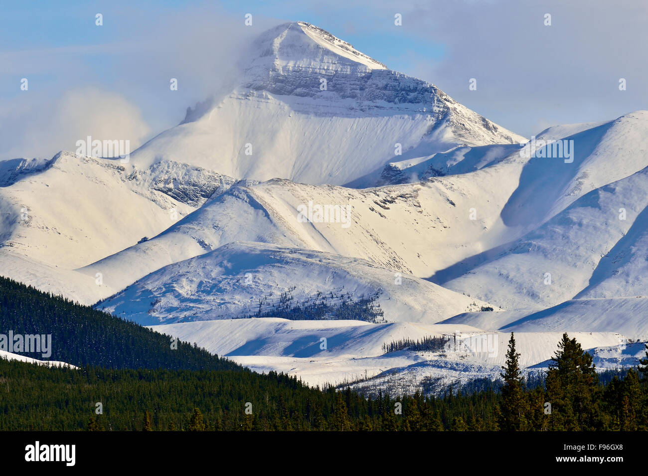 Luscar mountain near Cadomine Alberta with a blanket of fresh snow ...
