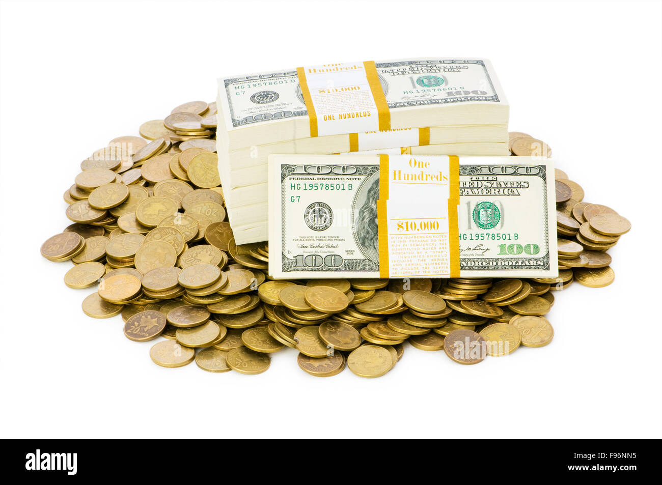 Dollars and coins isolated on the white background Stock Photo - Alamy