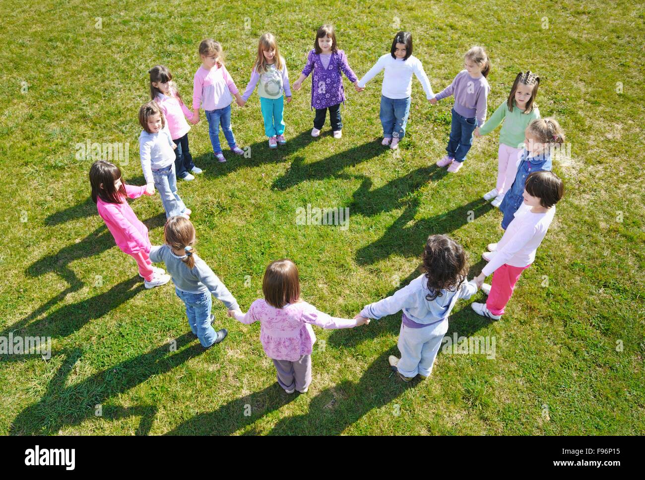 happy child kids group have fun and play at kindergarden outdoor ...