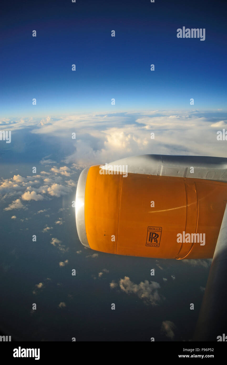 RollsRoyce engine nacelle of Icelandair Boeing 757 over North Atlantic ...