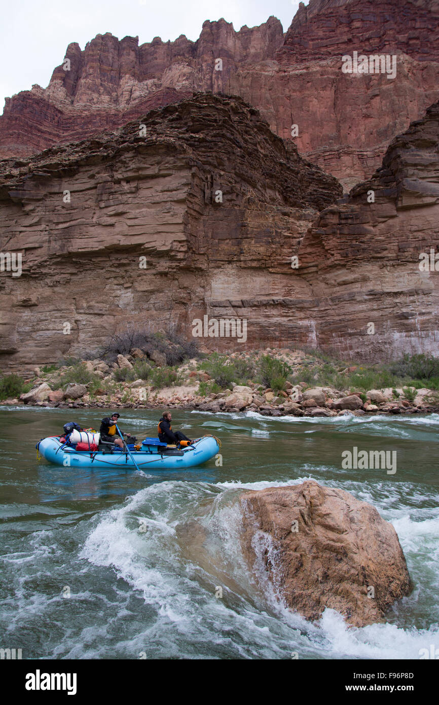 Rafters float south down the Colorado River, Grand Canyon, Arizona ...