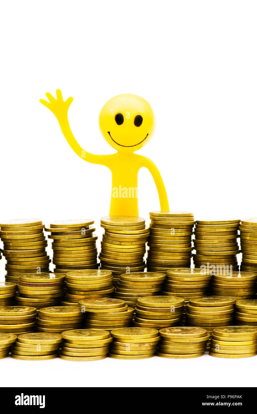Smiley and coins isolated on the white Stock Photo - Alamy
