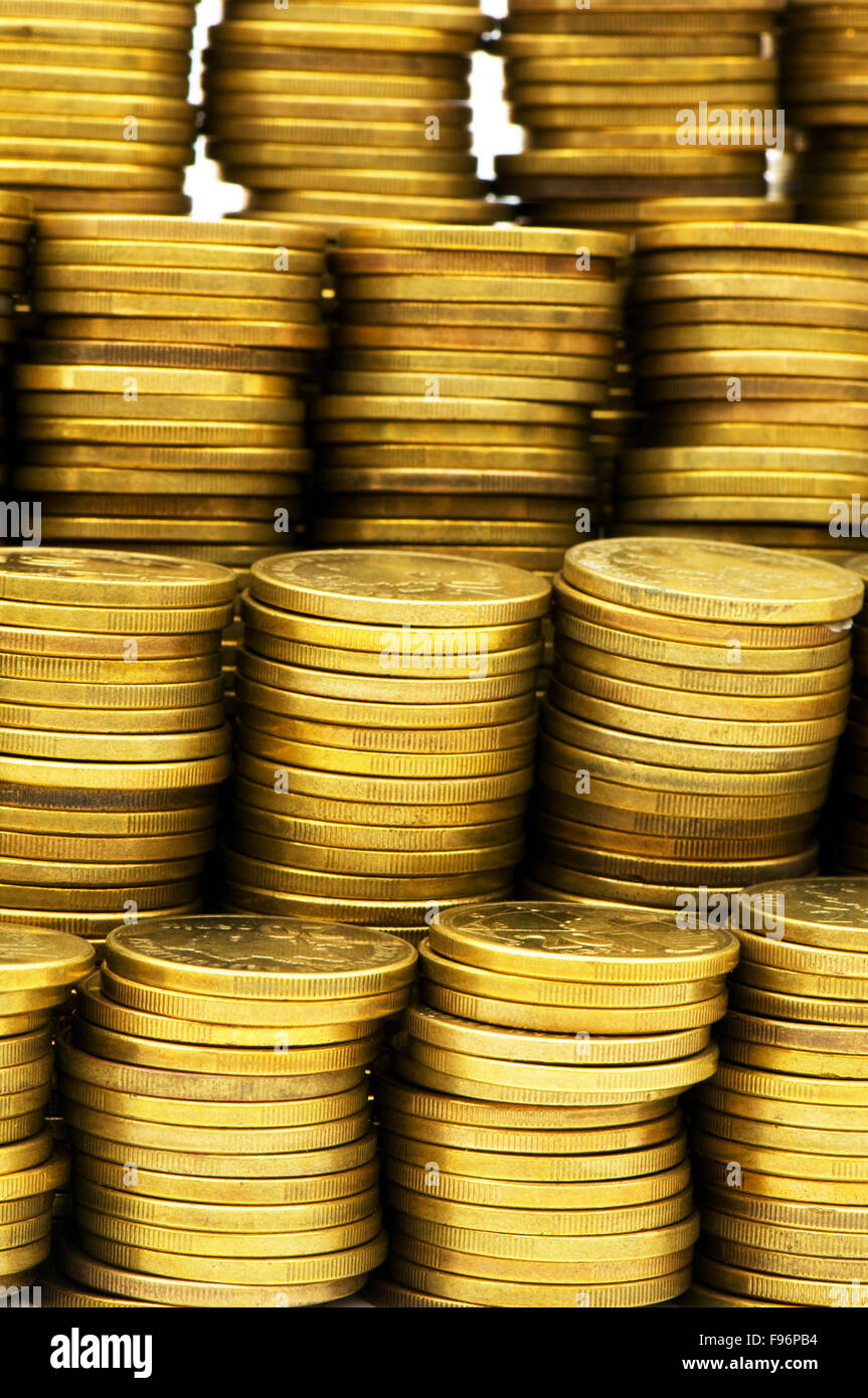 Close up of the golden coin stacks Stock Photo - Alamy
