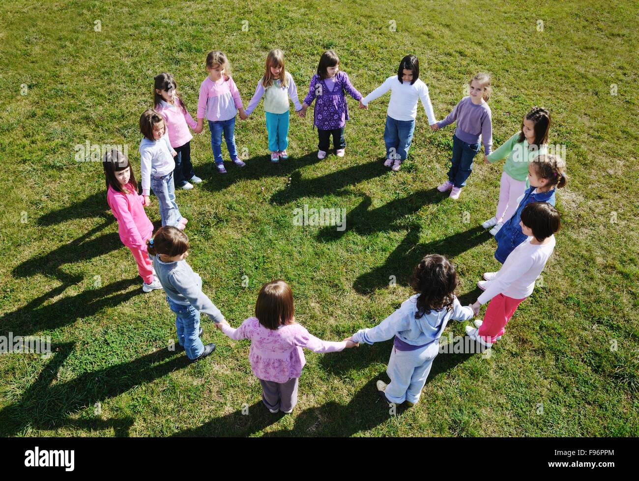 happy child kids group have fun and play at kindergarden outdoor ...