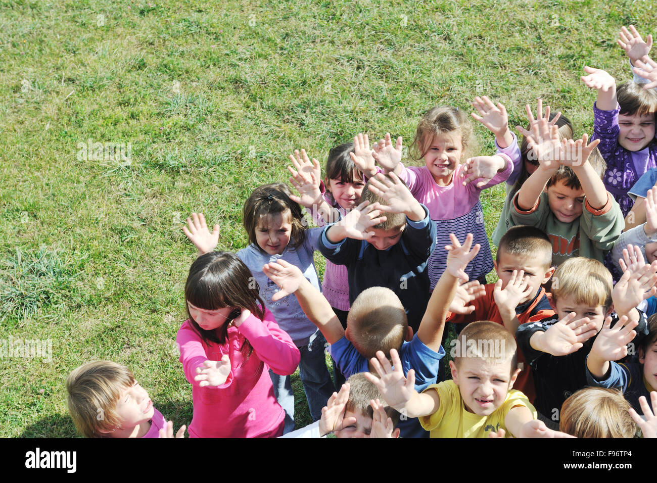 happy child kids group have fun and play at kindergarden indoor ...