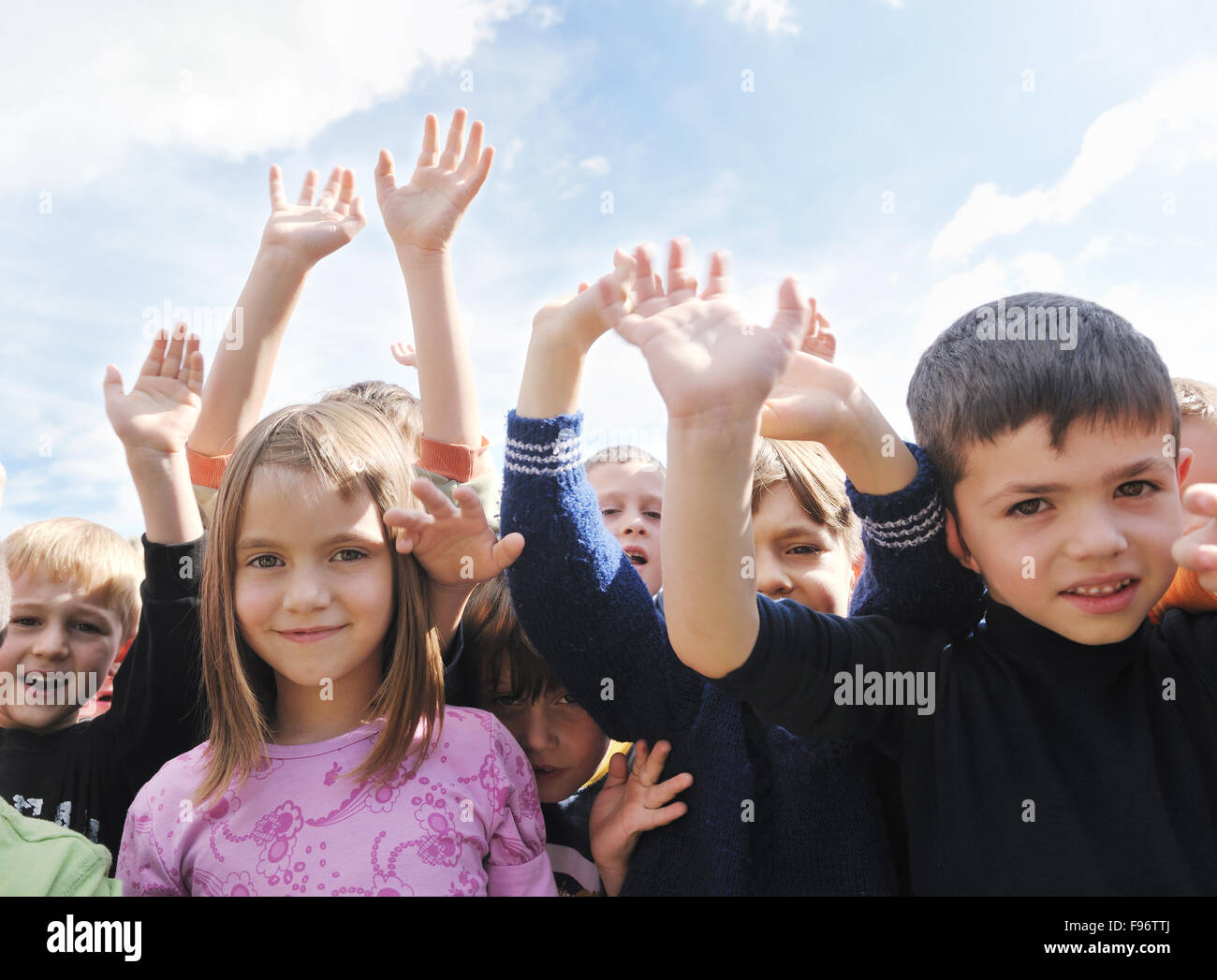happy child kids group have fun and play at kindergarden indoor ...