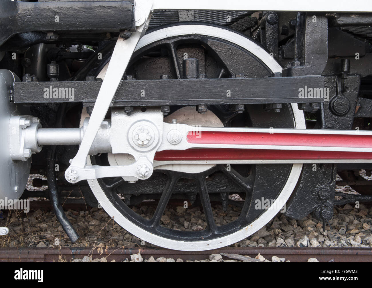 Old steam locomotive drive wheels on railway track Stock Photo - Alamy
