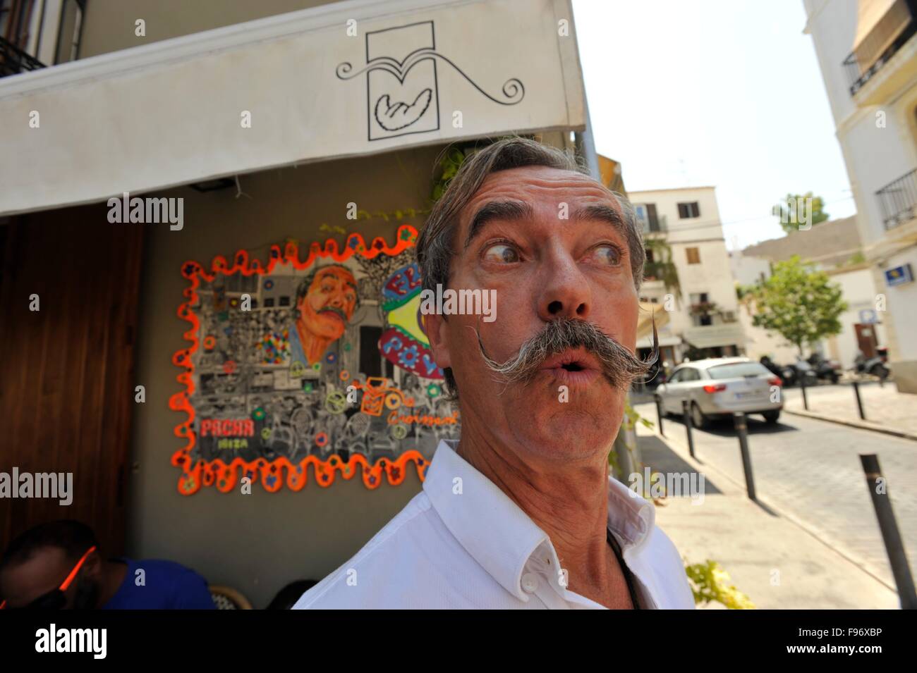 Salvador Dali lookalike and owner of the Cafe Croissant Show Ibiza Old ...