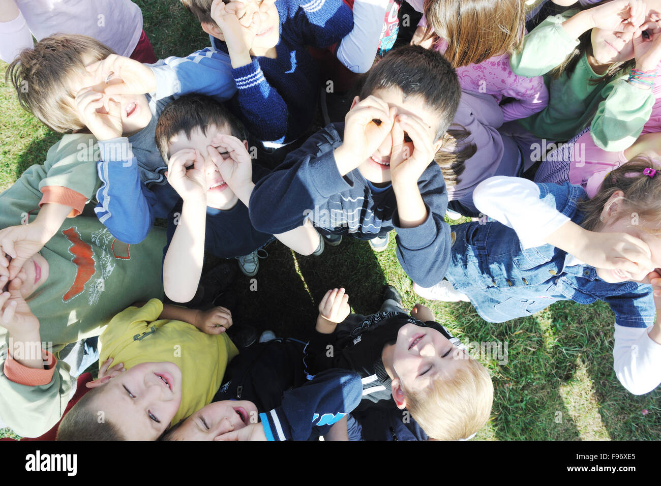 happy child kids group have fun and play at kindergarden indoor ...