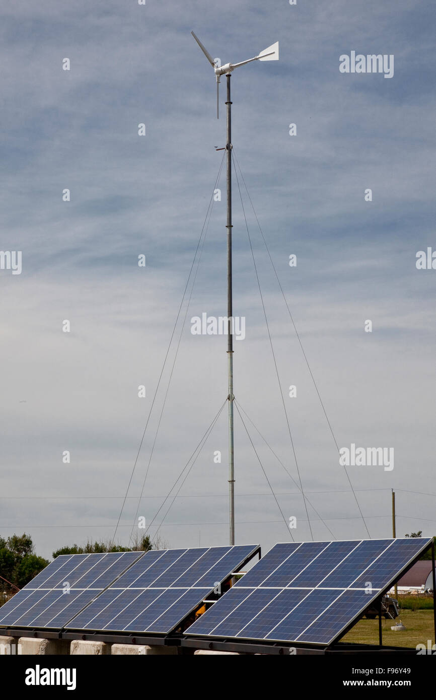 Windmill and solar panels, Alberta, Canada Stock Photo - Alamy