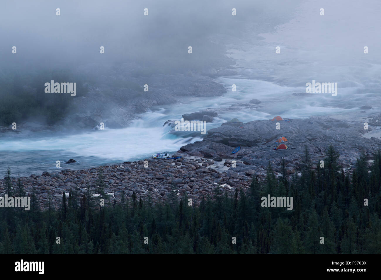 Camp site in expedition, Koroc river, Nunavik, Quebec, Canada Stock ...