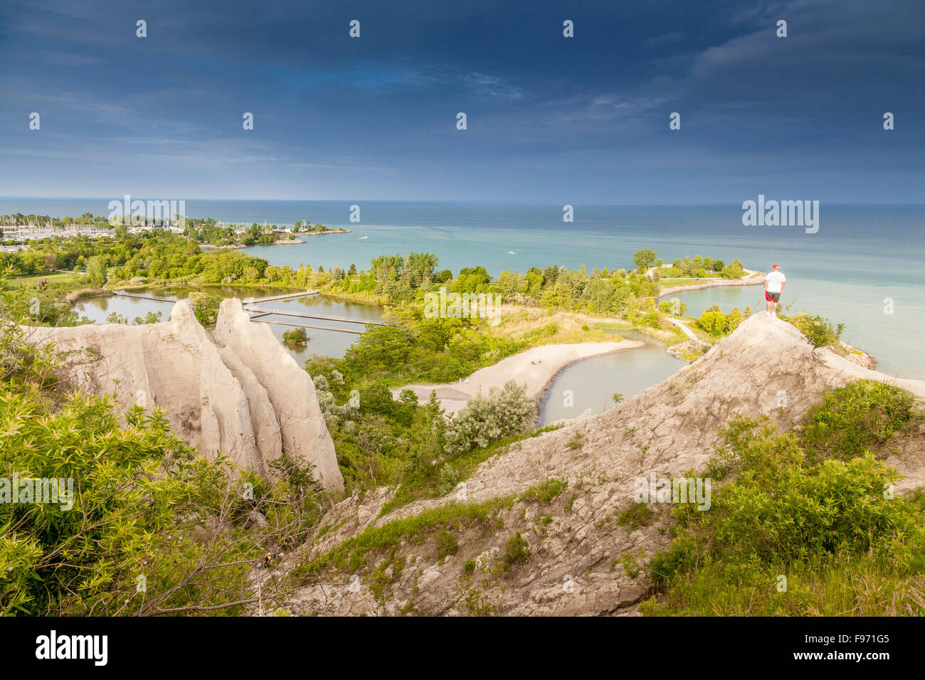 View over Lake Ontario and Bluffers Park from the top of the bluffs in ...