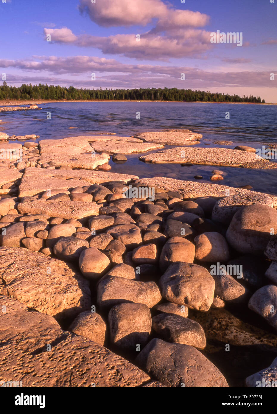 Rocky shoreline, Mississaugi Strait, Manitoulin Island, Ontario, Canada ...