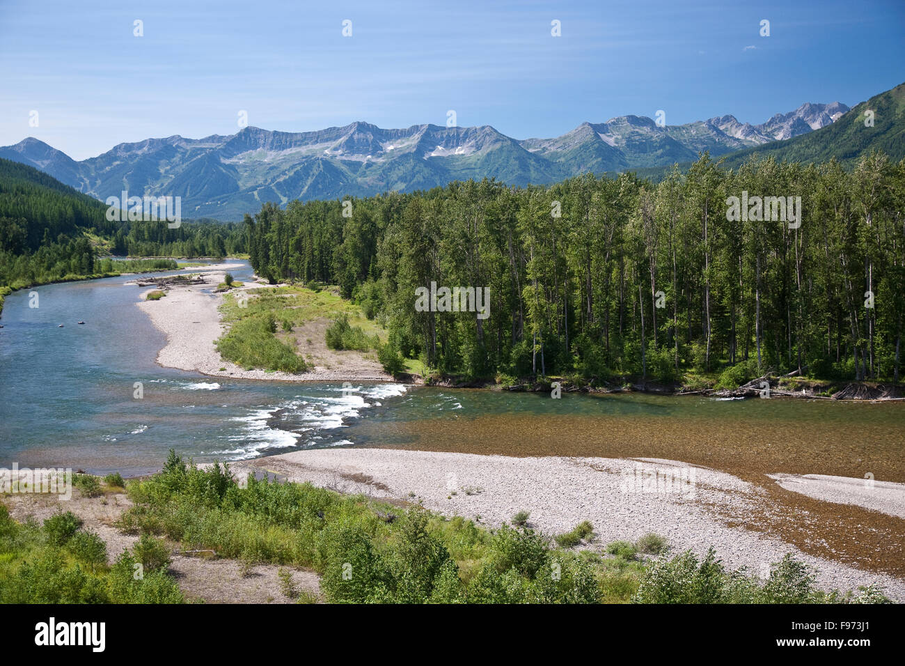 Aerial view of Elk River with Lizard Range (and Fernie Alpine Resort ...