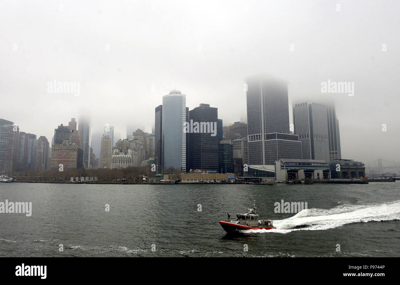 New York, USA. 14th Dec, 2015. A coast guard boat patrols near ...