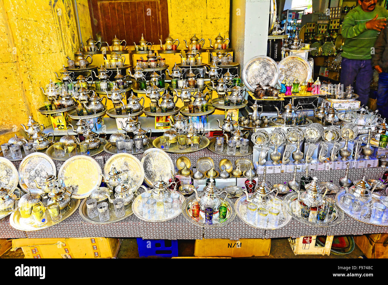 Casablanca Morocco Old Medina tea coffee pot seller stall Stock Photo ...